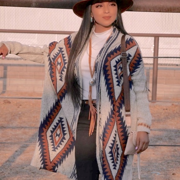 Sweaters | New Aztec Print Knit Cardigan Long Cozy Winter Sweater ...
